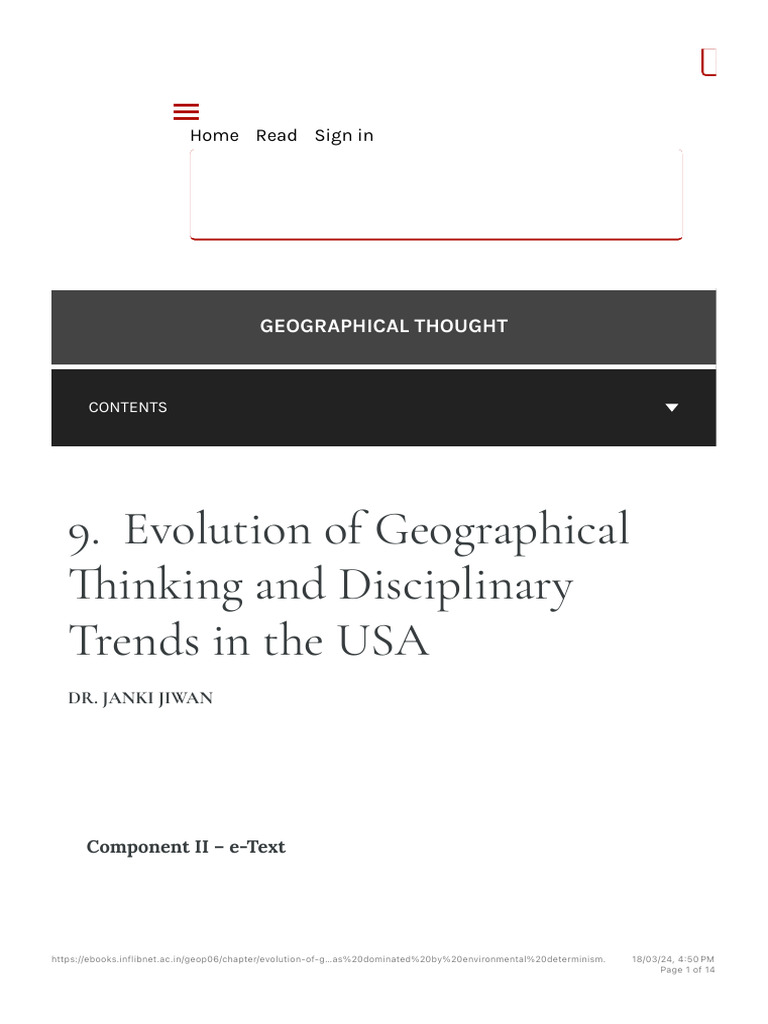 Evolution of Geographical Thinking and Disciplinary Trends in The USA ...