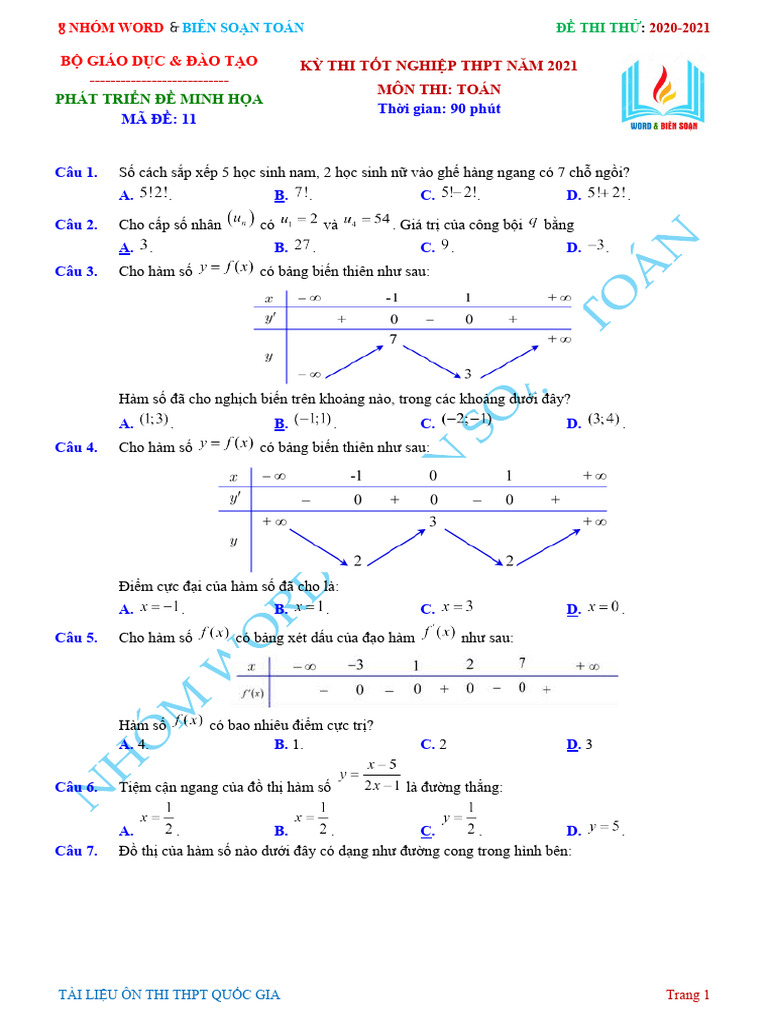 NW358 ĐỀ 11 PHÁT TRIỂN ĐỀ MINH HỌA THI TN THPT 2020 2021 GV | PDF