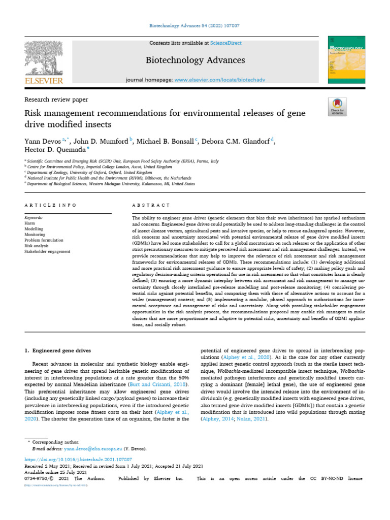 Risk Management Recommendations For Environmental Releases of Gene ...