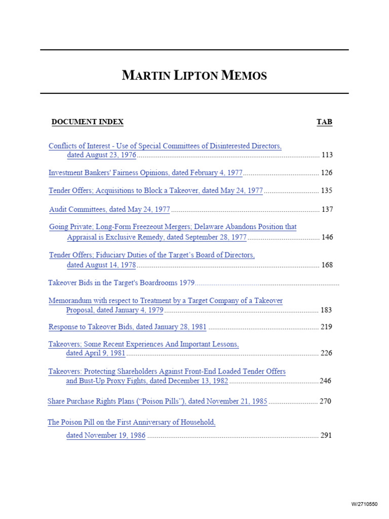 Culled Martin Lipton Publicationspdf | PDF | Mergers And Acquisitions | Takeover
