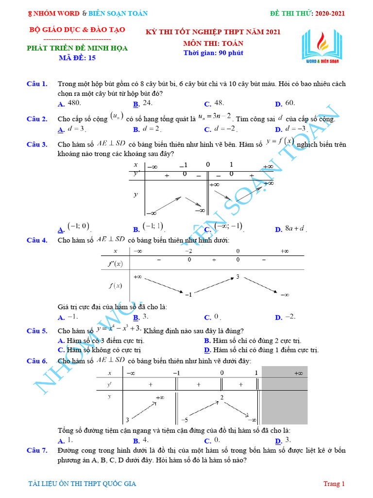 NW358-ĐỀ-15-PHÁT-TRIỂN-ĐỀ-MINH-HỌA-THI-TN-THPT-2020-2021-Chỉ có đề | PDF