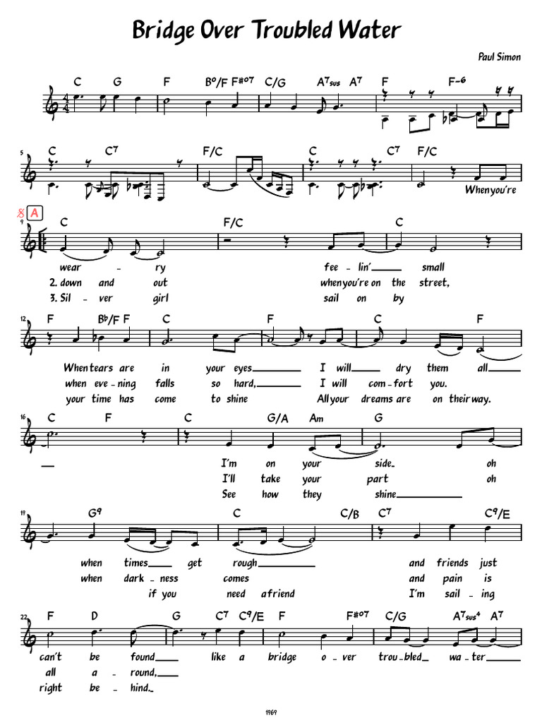 Bridge Over Trouble - Water - Lead - Sheet - With - Lyrics | PDF