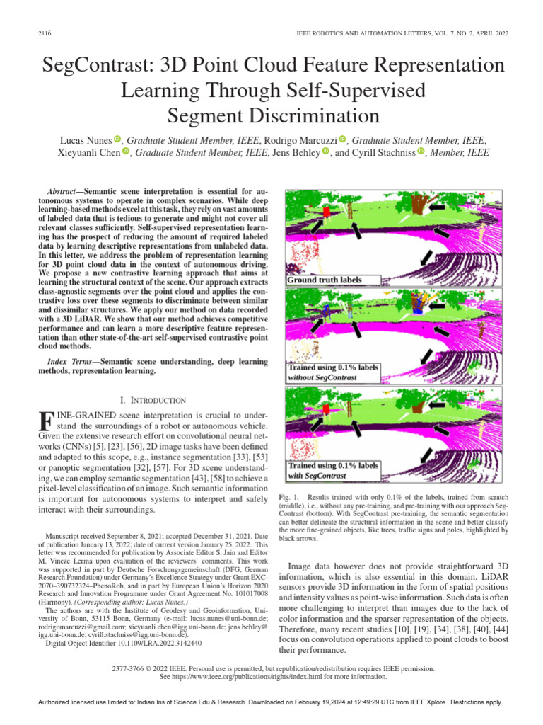 SegContrast 3D Point Cloud Feature Representation Learning Through Self-Supervised Segment ...