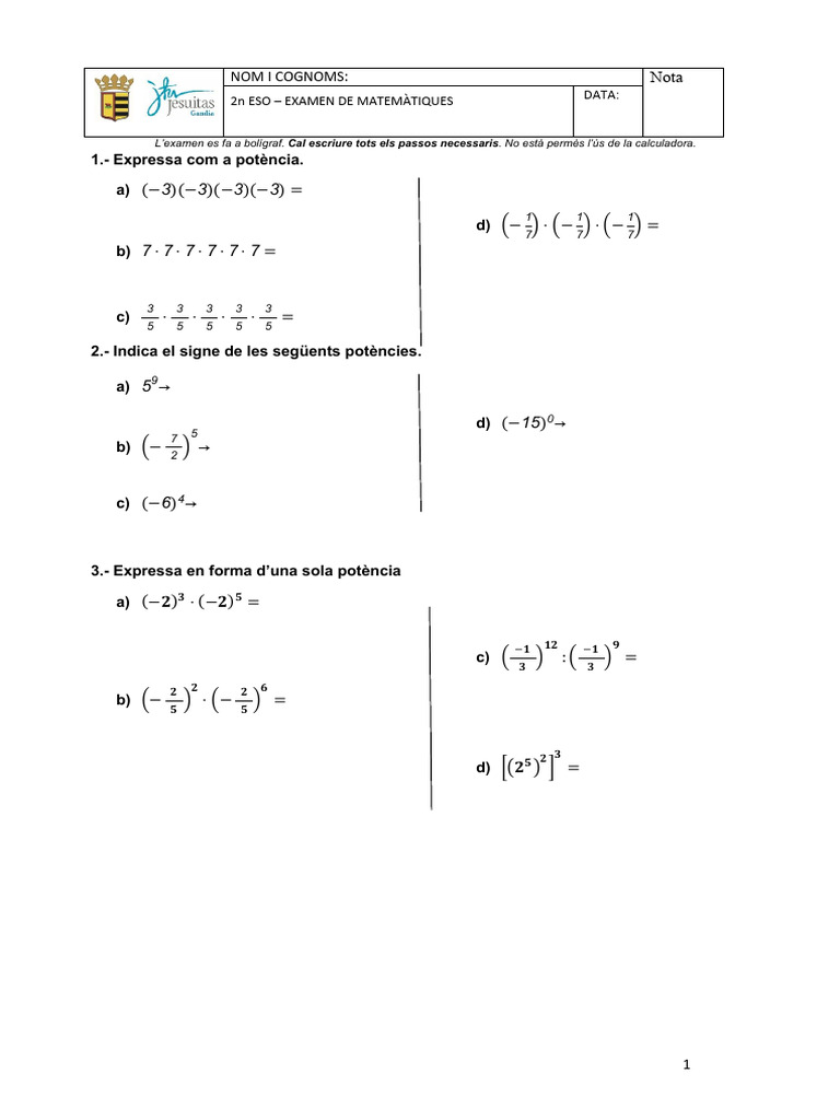 Examen T3-Potències | PDF