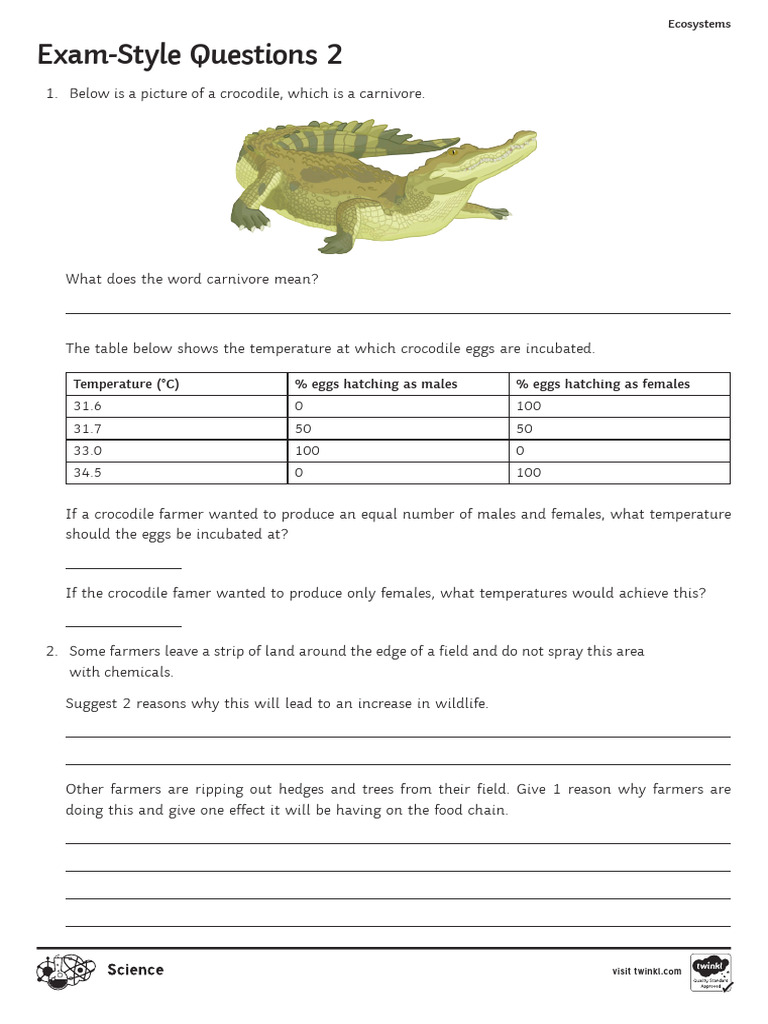 Ecosystems Exam Style Questions 2 | PDF | Crocodile | Wildlife
