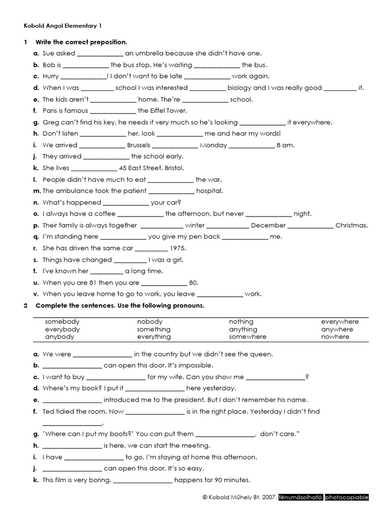 Preposition And Pronoun Exercises Pdf Language Arts Discipline