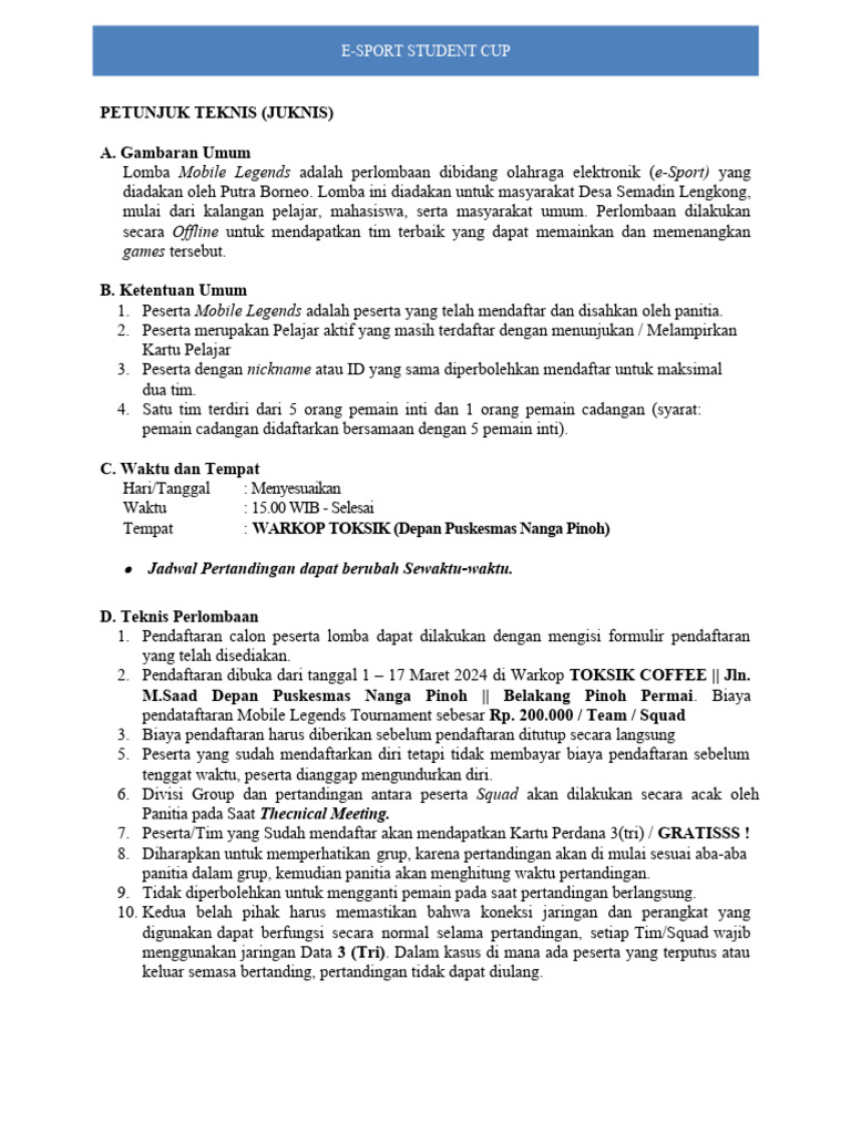 Lomba Mobile Legends di Warkop TOKSIK | PDF