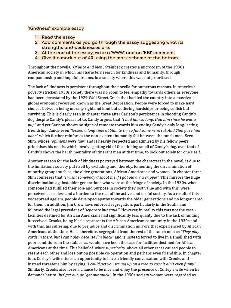 "Kindness" Example Essay | PDF