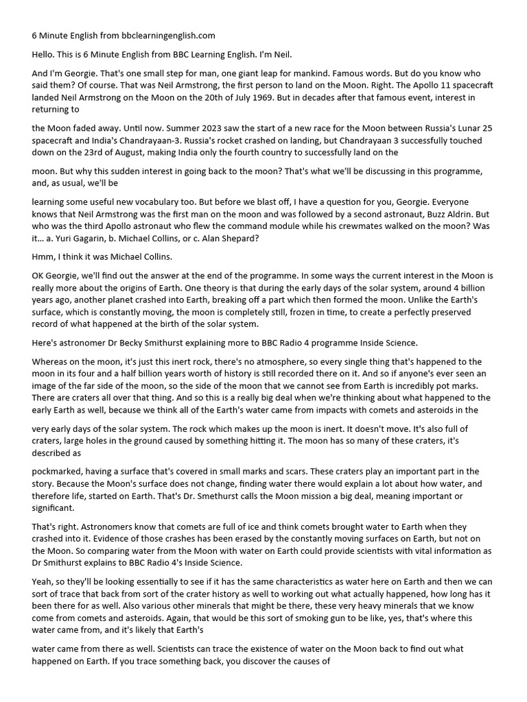6 Minute English From Bbclearningenglish | PDF | Moon | Neil Armstrong