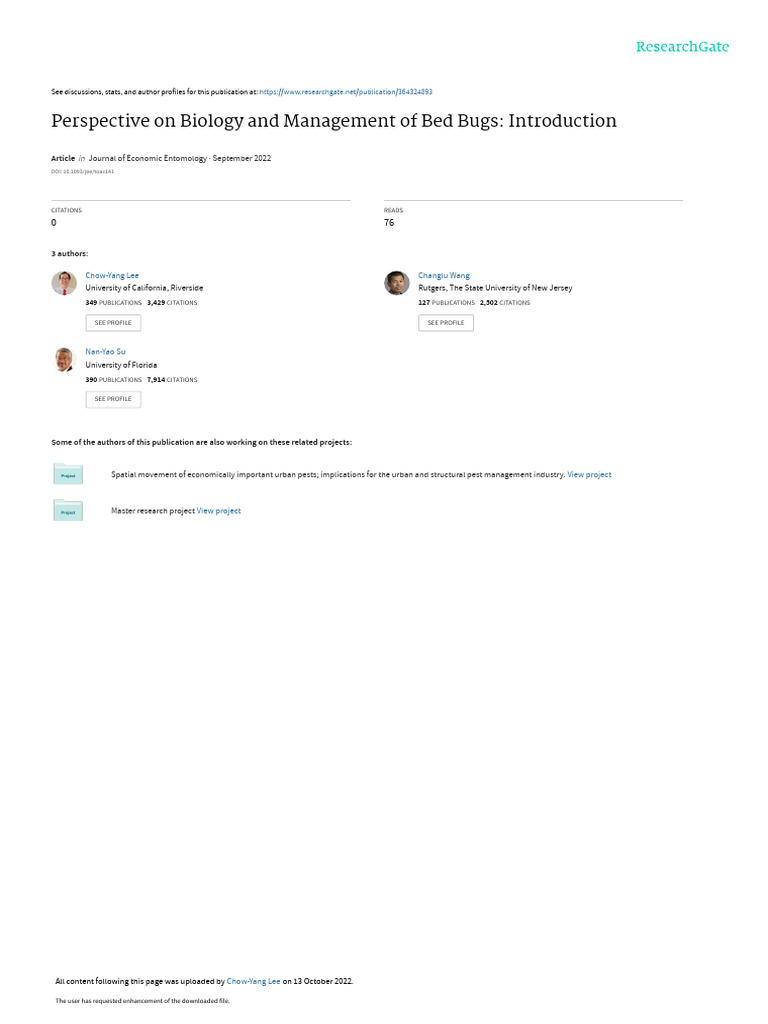 Perspective On Biology And Management Of Bed Bug Pdf