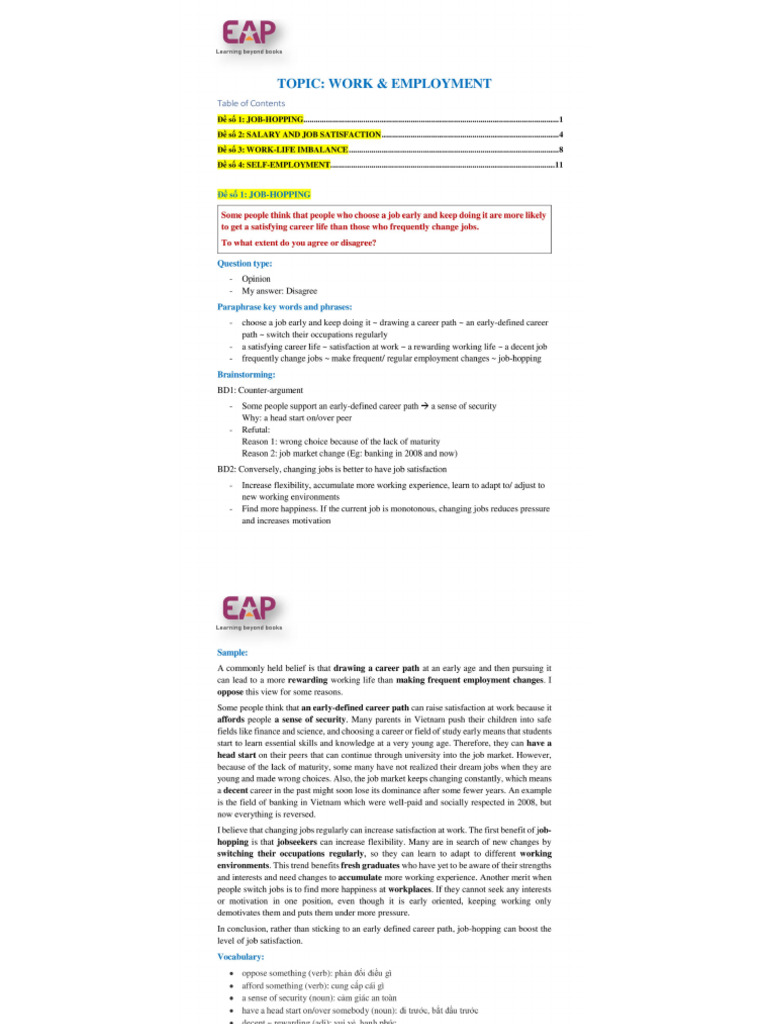 1707049953-Luyen de Writing Task 2 - Topic Work Employment 00001 | PDF