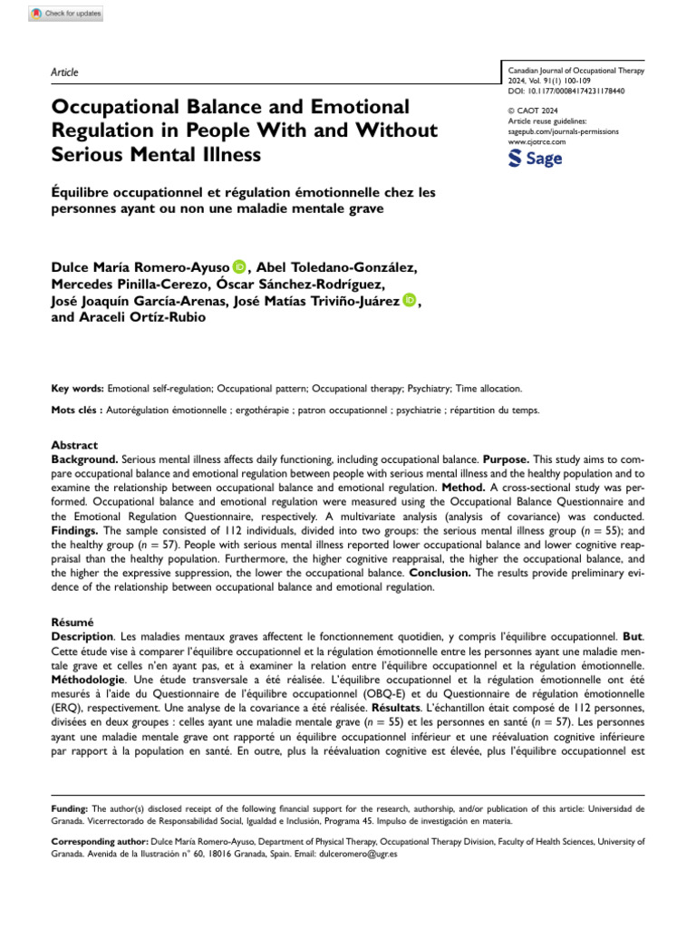 Romero Ayuso Et Al 2023 Occupational Balance and Emotional Regulation ...