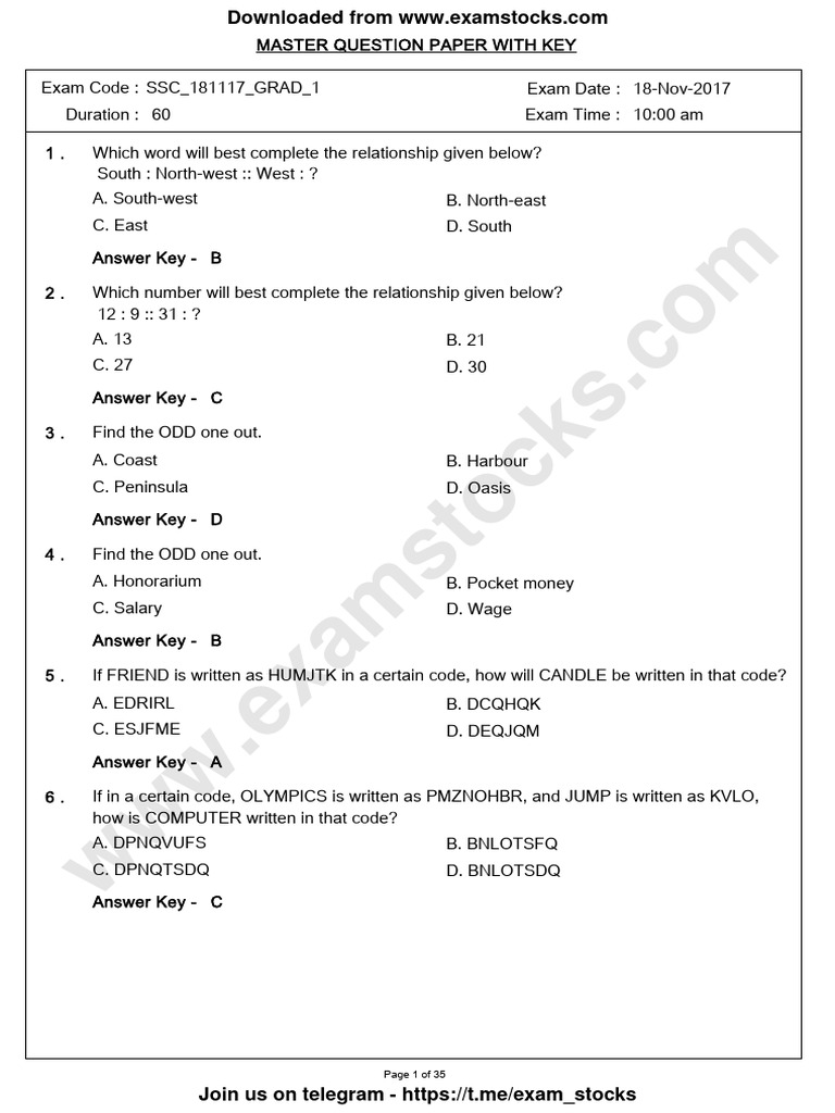 SSC Selection Post Question Paper With Answer Keys (Graduation Level ...