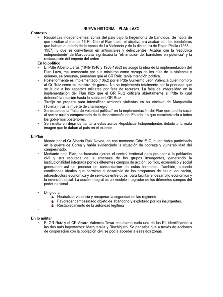 Plan Lazo: Estrategia Militar y Social en Colombia | PDF | Cuba | Fidel Castro