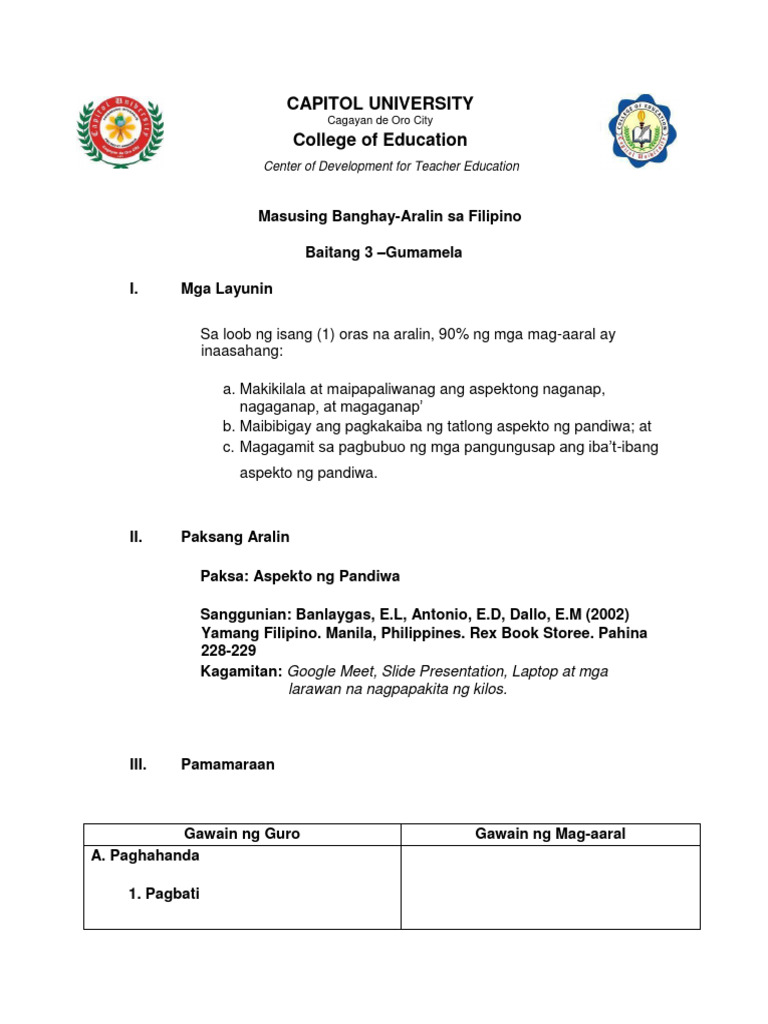 Aspekto NG Pandiwa DLP Filipino 2 Final | PDF