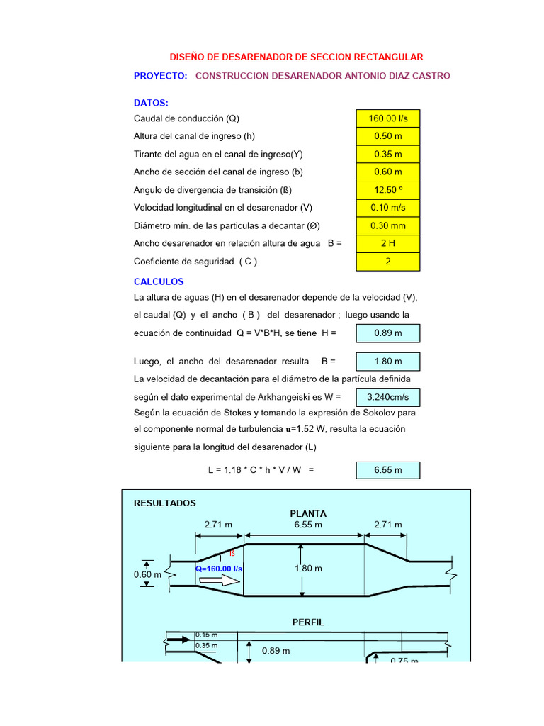 Diseño de Desarenador Rectangular | PDF