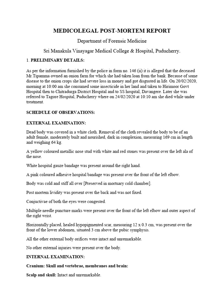 PM Report 3 - OPC Poisoning | PDF | Autopsy | Esophagus