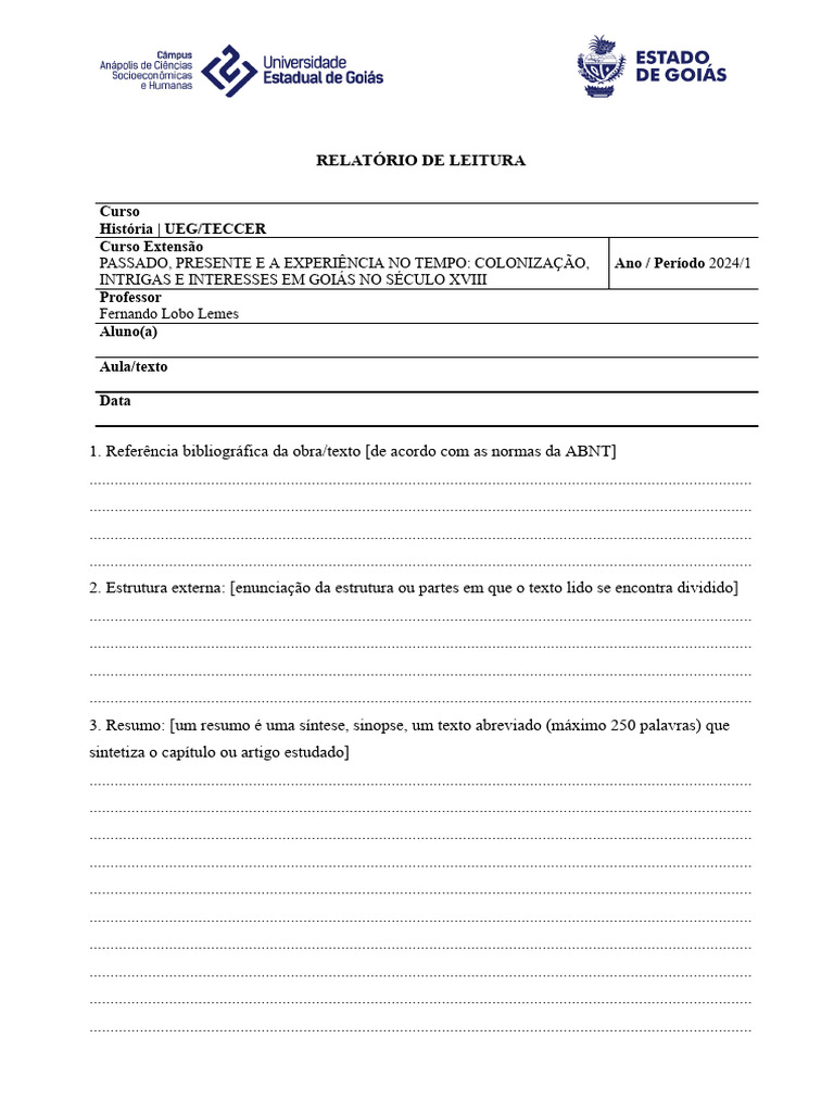 Relat-Rio de Leitura - 2024 - 1 | PDF