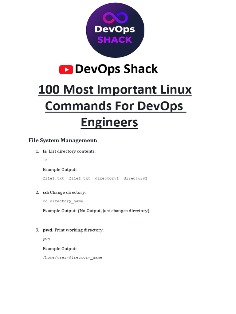 100 Linux Commands by DevOps Shack | PDF | Zip (File Format) | Filename