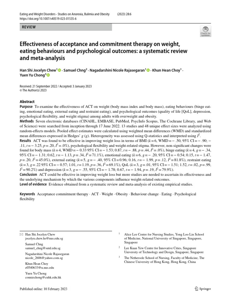 Effectiveness Of Acceptance And Commitment Therapy On Weight Eating