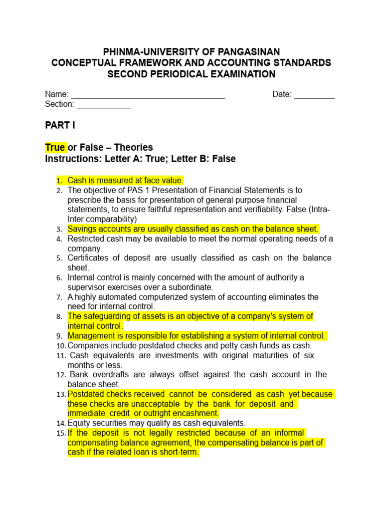 Acc103 P2 Exam With Answers Pdf Cash And Cash Equivalents Money