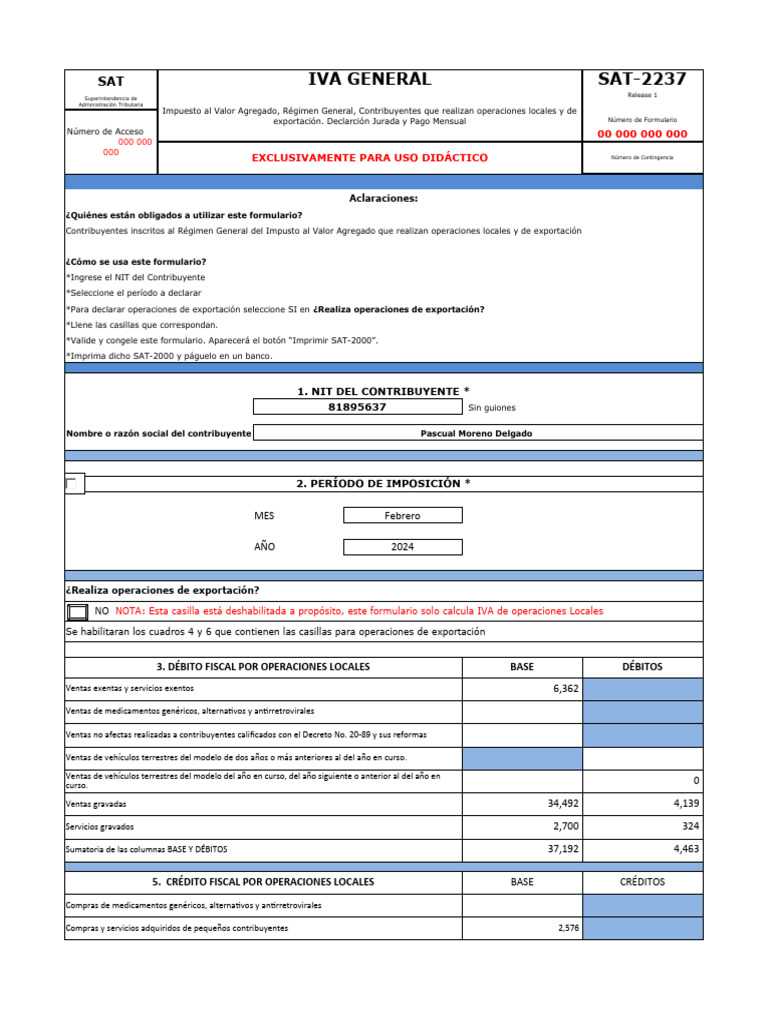 Declaración IVA General SAT-2237 Feb 2024 | PDF | Impuesto al valor ...