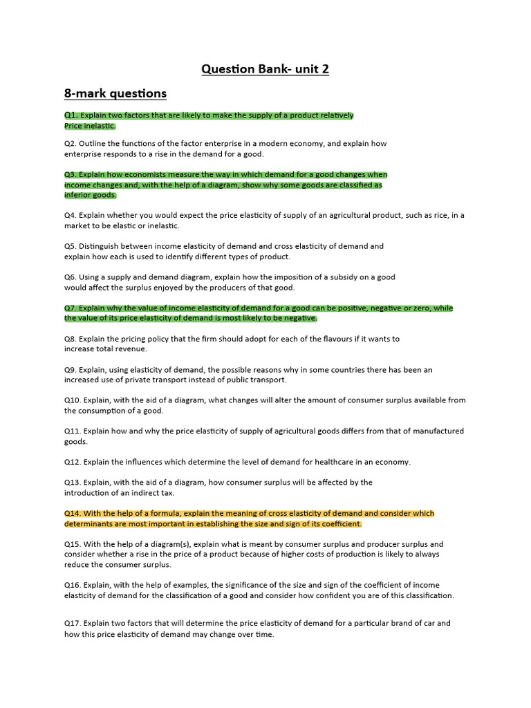 Question Bank | Download Free PDF | Elasticity (Economics) | Demand