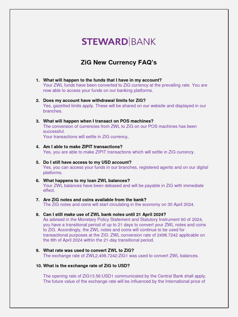 ZiG FAQs | PDF