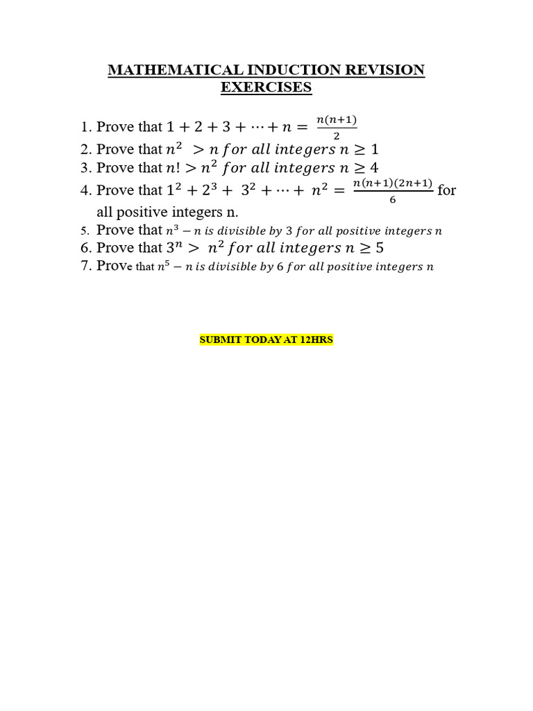 Mathematical Induction Revision Exercises | PDF