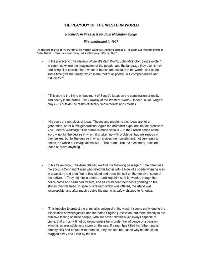 Notes On The Playboy of The Western World | PDF | John Millington Synge