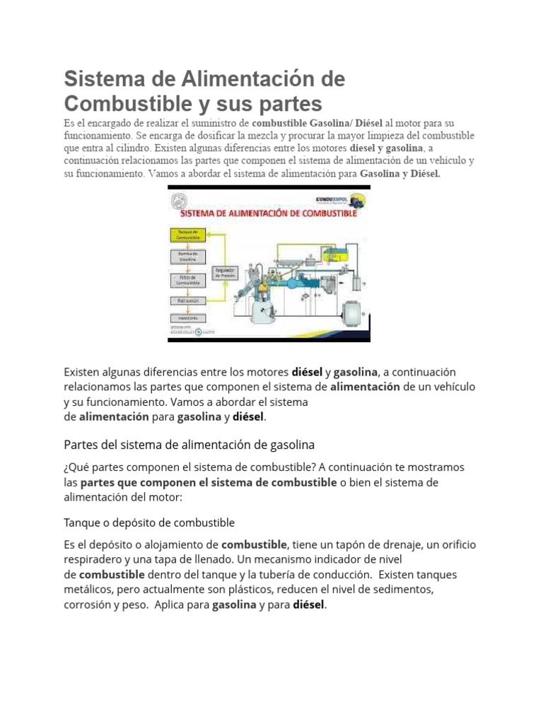 Sistema de Alimentación de Combustible y Sus Partes | PDF | Inyección ...