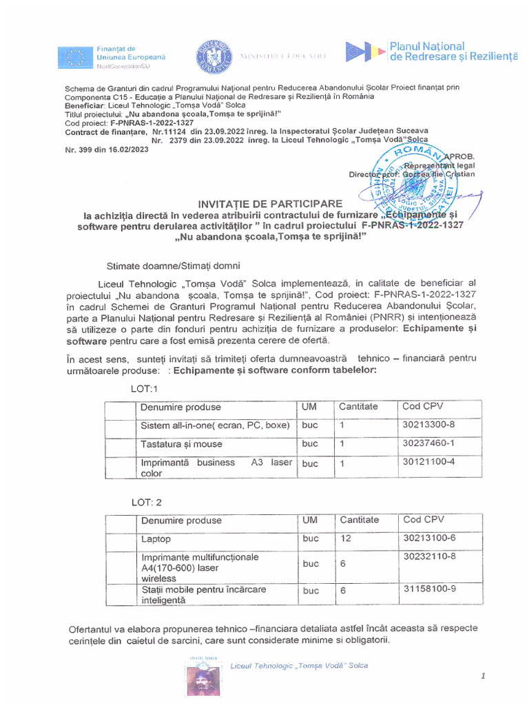 Invitatie-de-participare-echipamente | PDF