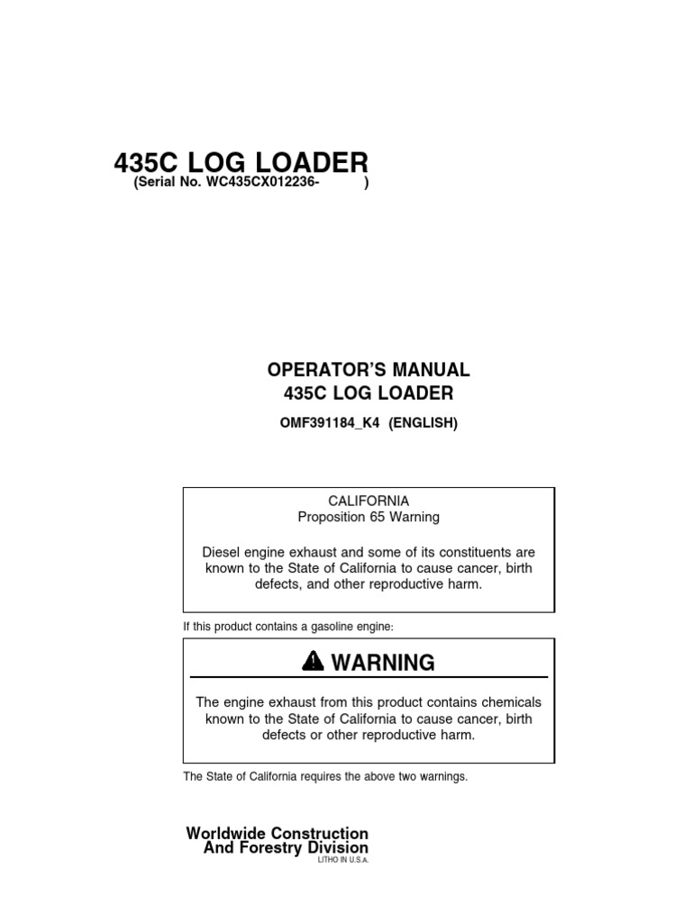 435C Log Loader Operator Manual | PDF | Waste | Safety