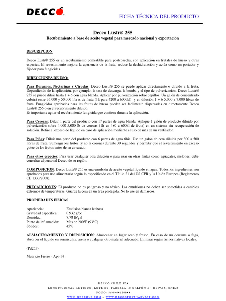 Decco Lustr 255 PDS Spanish | PDF | Fruta