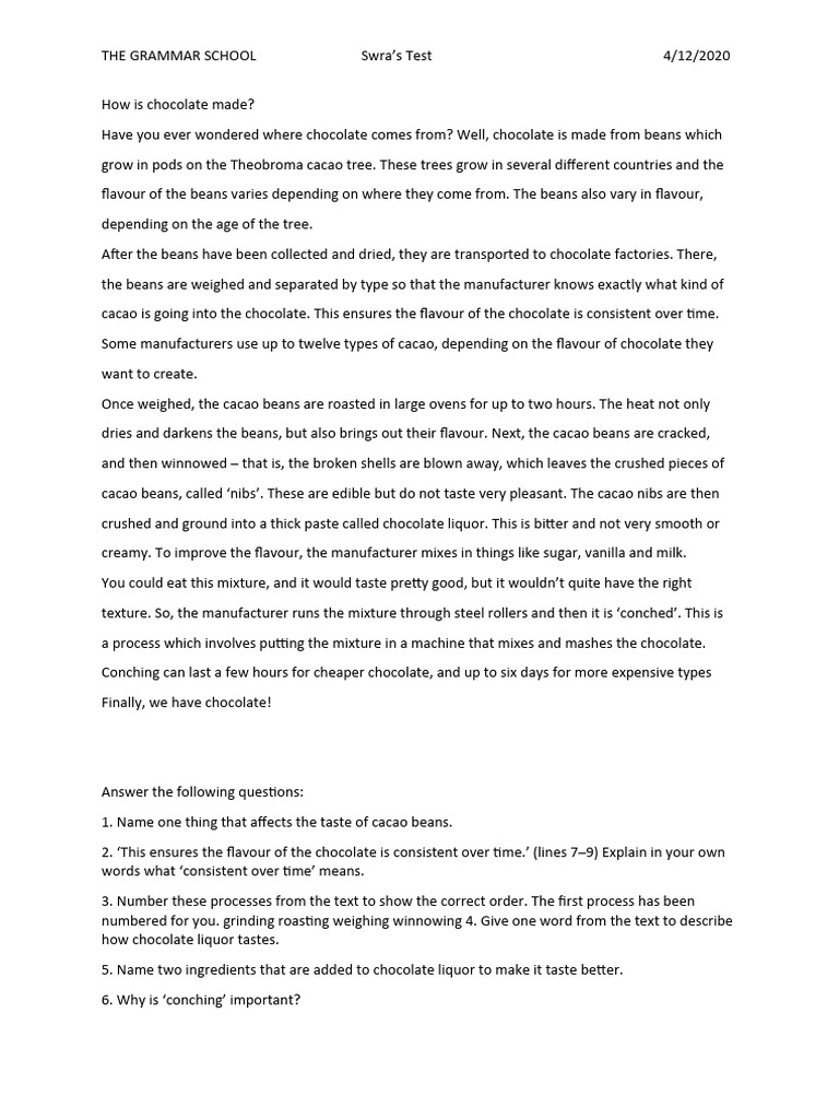 Swra's December Question Paper | PDF | Chocolate | Cocoa Bean