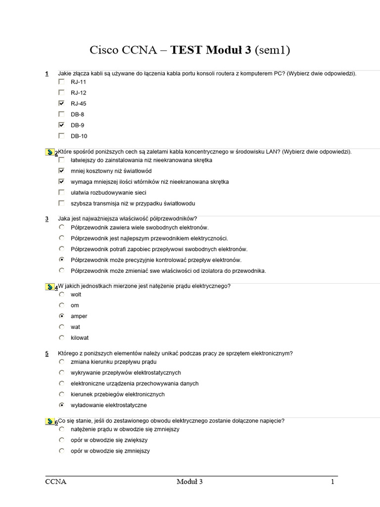 Cisco CCNA Moduł 3 TEST | PDF