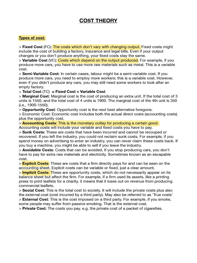 Cost Theory | PDF | Average Cost | Long Run And Short Run