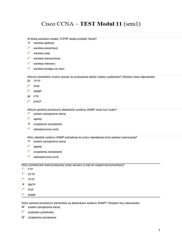 Cisco CCNA Moduł 11 TEST | PDF