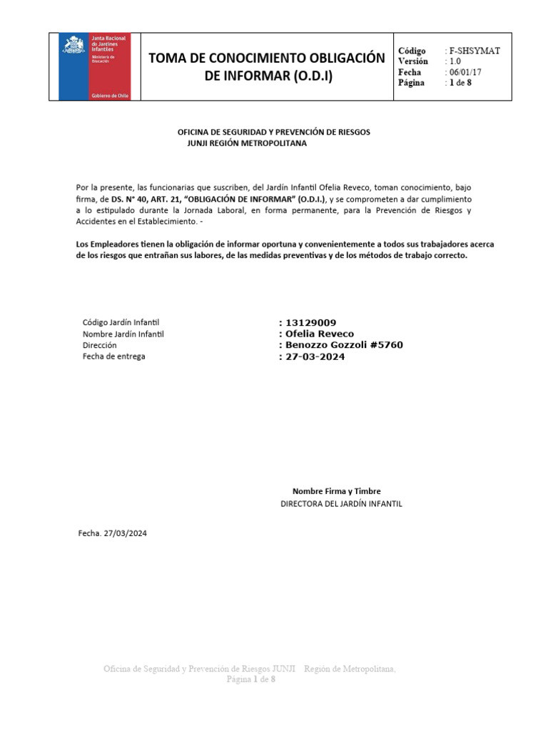 OBLIGACIÓN DE INFORMAR ODI GENERAL | PDF | Músculo