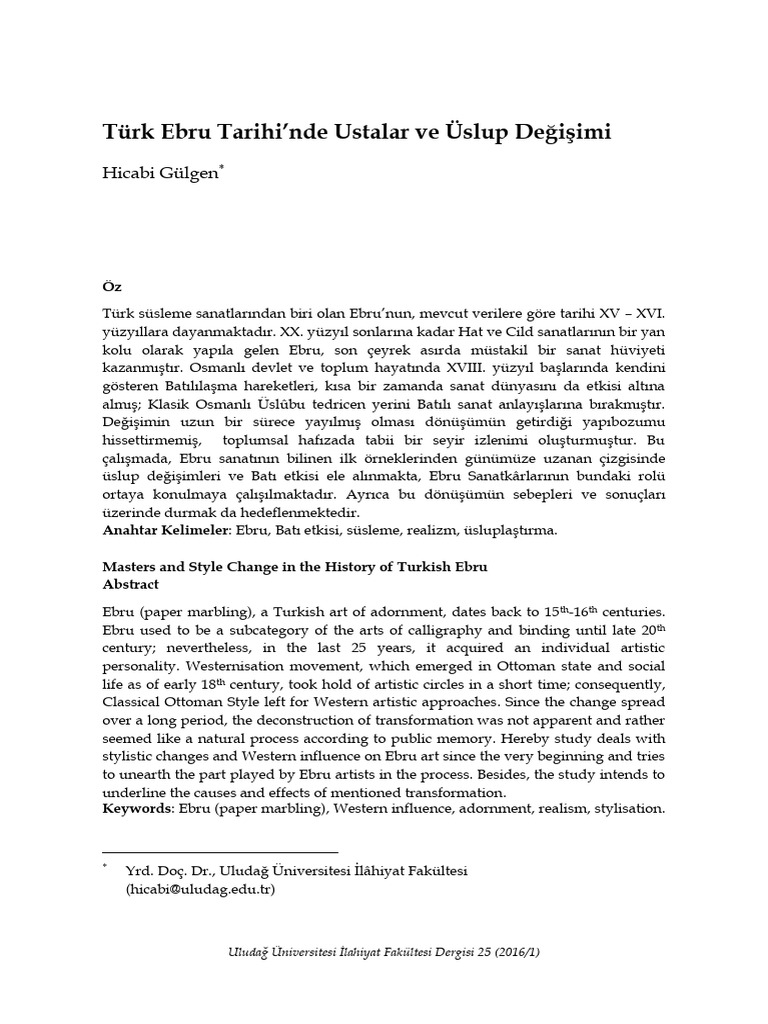 Turk Ebru Tarihinde Ustalar Ve Uslup Degısimi | PDF
