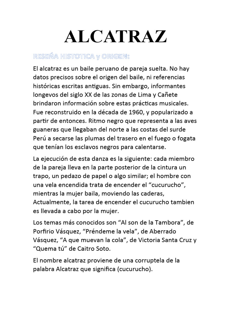 Danza Alcatraz: Origen y Características | PDF | Bailes | Las artes ...