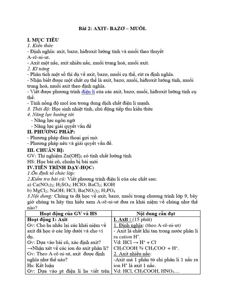 Bài 2 Axit Bazo Muối | PDF
