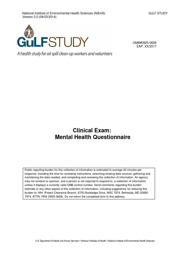 GuLF Study Mental Health Questionnaire | PDF | Career & Growth | Self ...