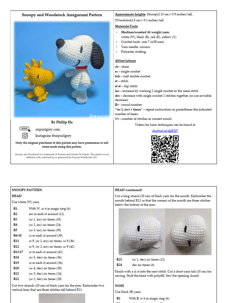 Snoopy Woodstock Ami Pattern | PDF | Crochet | Crafts