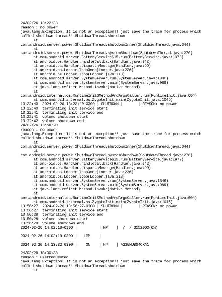 Android System Shutdown Log | PDF | Java (Programming Language) | Computer Science