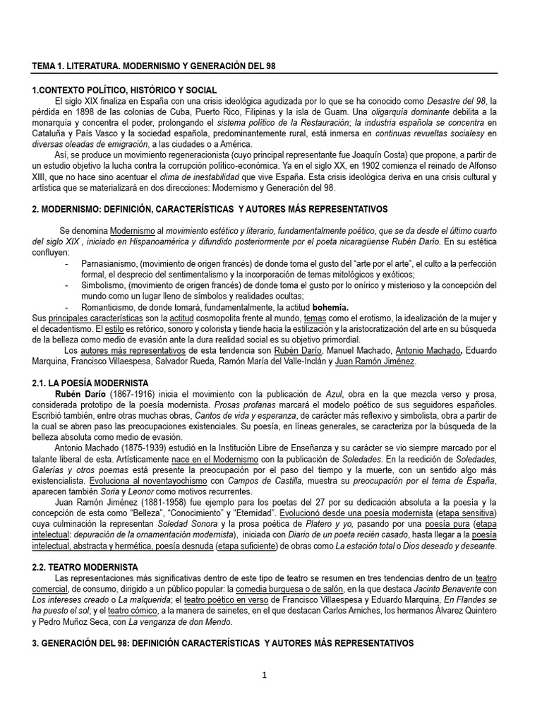 Temas Literatura 1 Eval | PDF | Vanguardia | Federico García Lorca