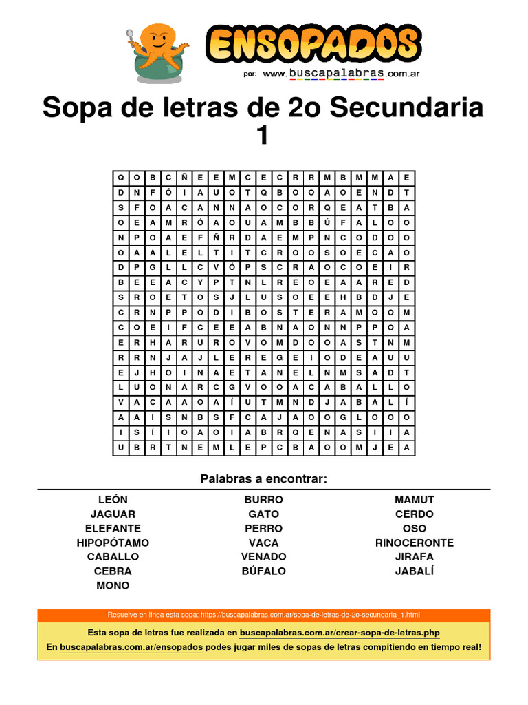 Sopa de Letras de 2o Secundaria | PDF