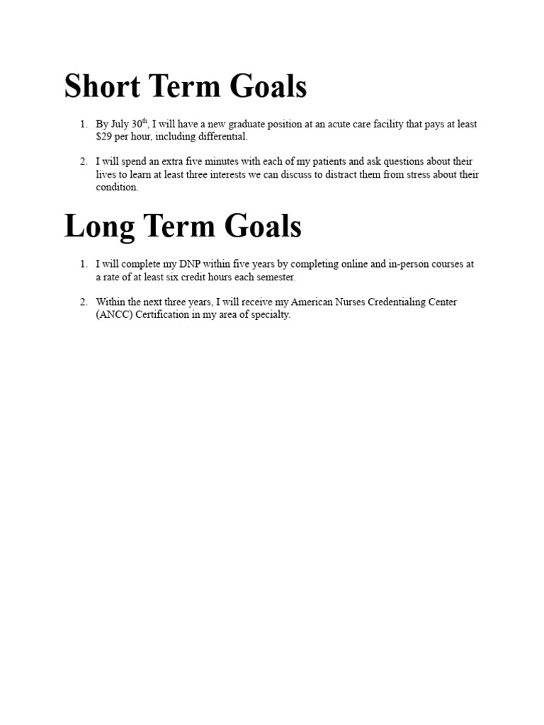 Nursing Career Goals: Short & Long Term | PDF | Self-Improvement