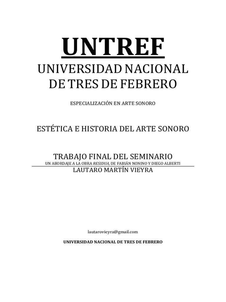 Untref Estetica e Historia Del Arte Sono | PDF | Internet | Información