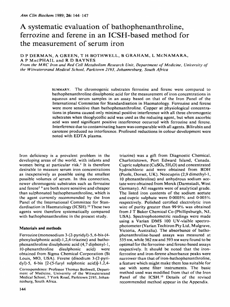 Serum Iron Measurement Methods | PDF | Blood Plasma | Chemistry